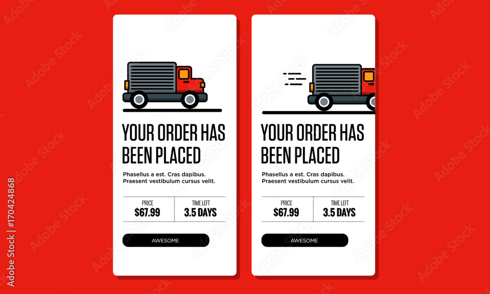 Your Order Has Been Placed Card UI Design with Delivery Truck Stock ...