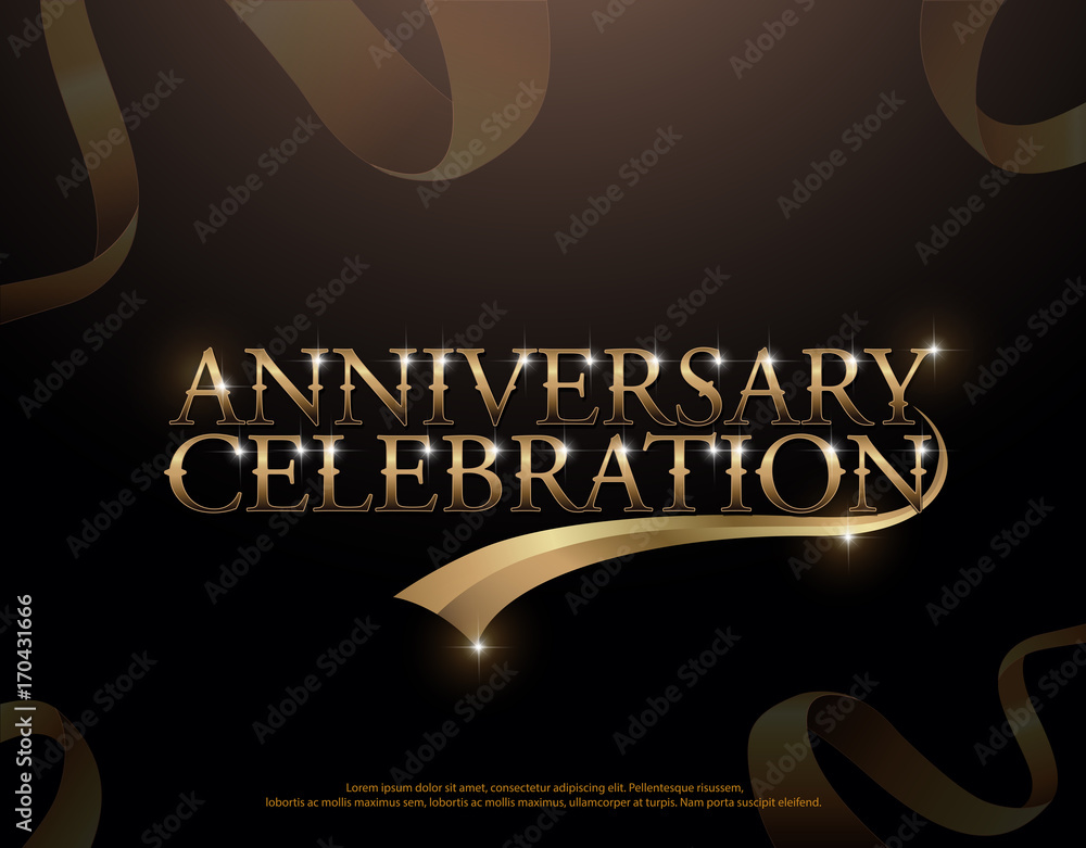 anniversary celebration logotype template with golden ribbons on black ...