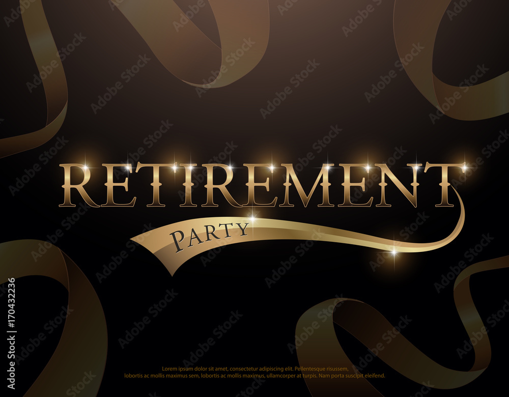 Retirement Party Elegant logo design with golden ribbon decorated ...