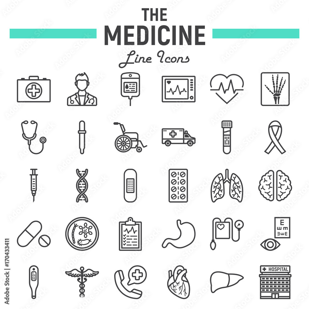 Medicine line icon set, medical symbols collection, healthcare vector ...