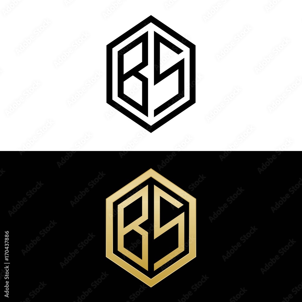 initial letters logo bs black and gold monogram hexagon shape vector ...