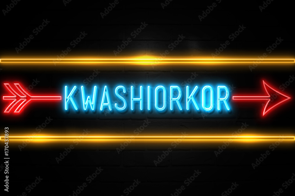 Kwashiorkor - fluorescent Neon Sign on brickwall Front view Stock ...
