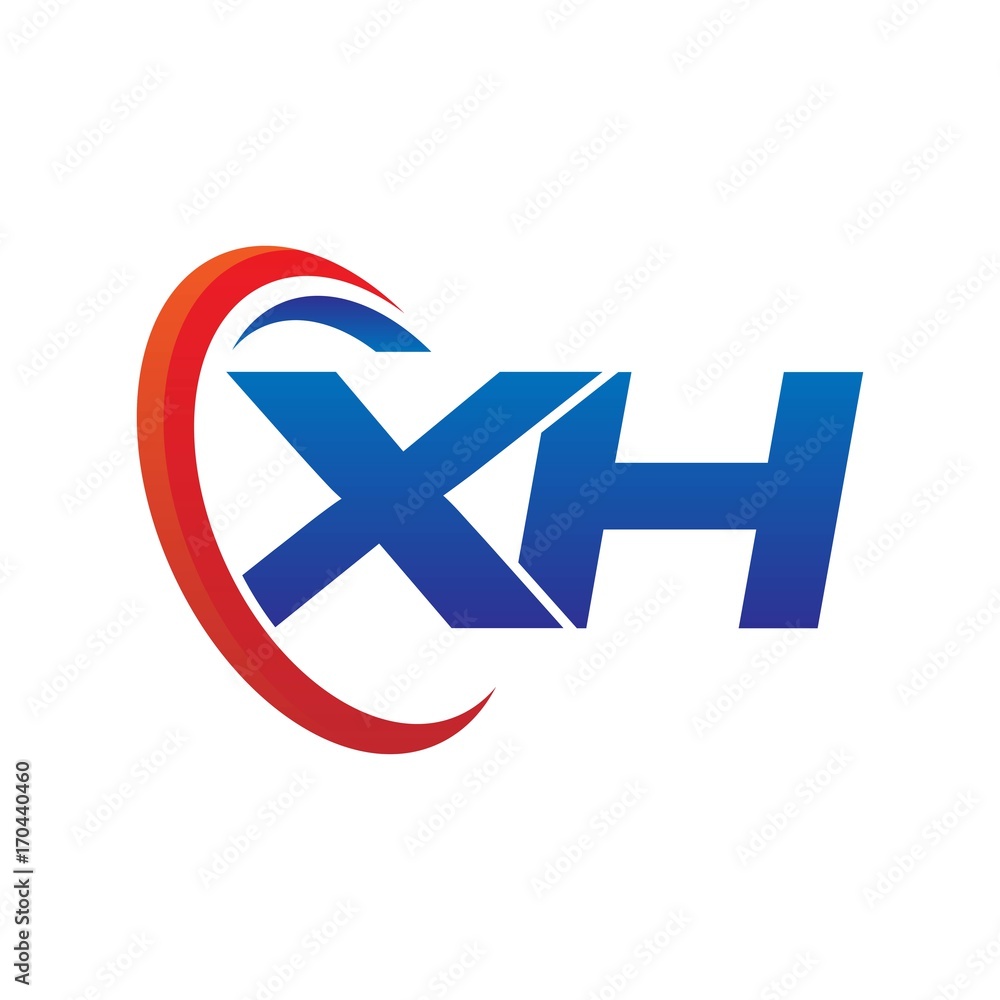 modern dynamic vector initial letters logo xh with circle swoosh red ...