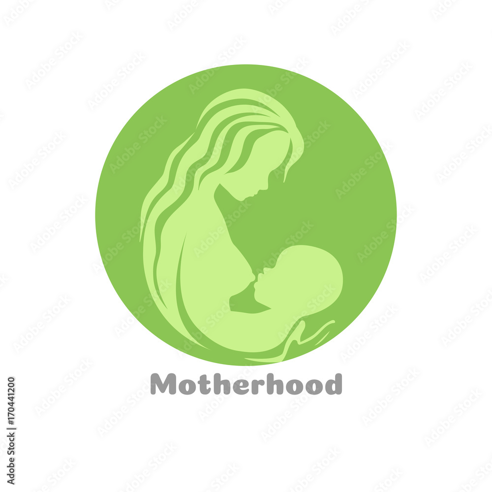 Motherhood concept logo design with woman silhouette holding baby Stock ...