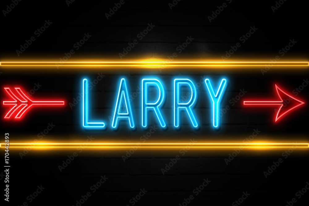 Poster Larry - fluorescent Neon Sign on brickwall Front view – Wall Art ...