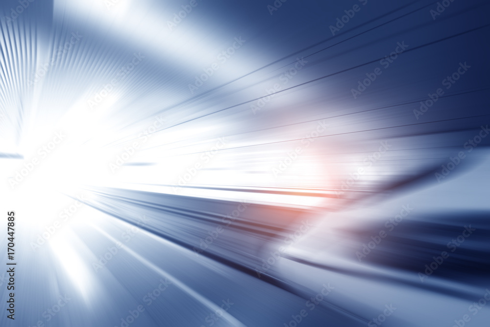 Super streamlined high speed train station tunnel with motion light ...