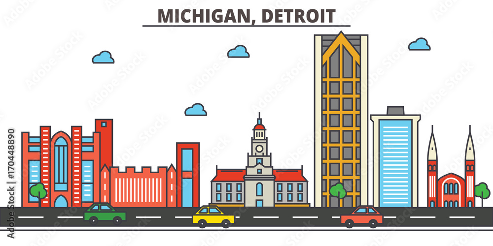 Michigan, Detroit.City skyline: architecture, buildings, streets ...