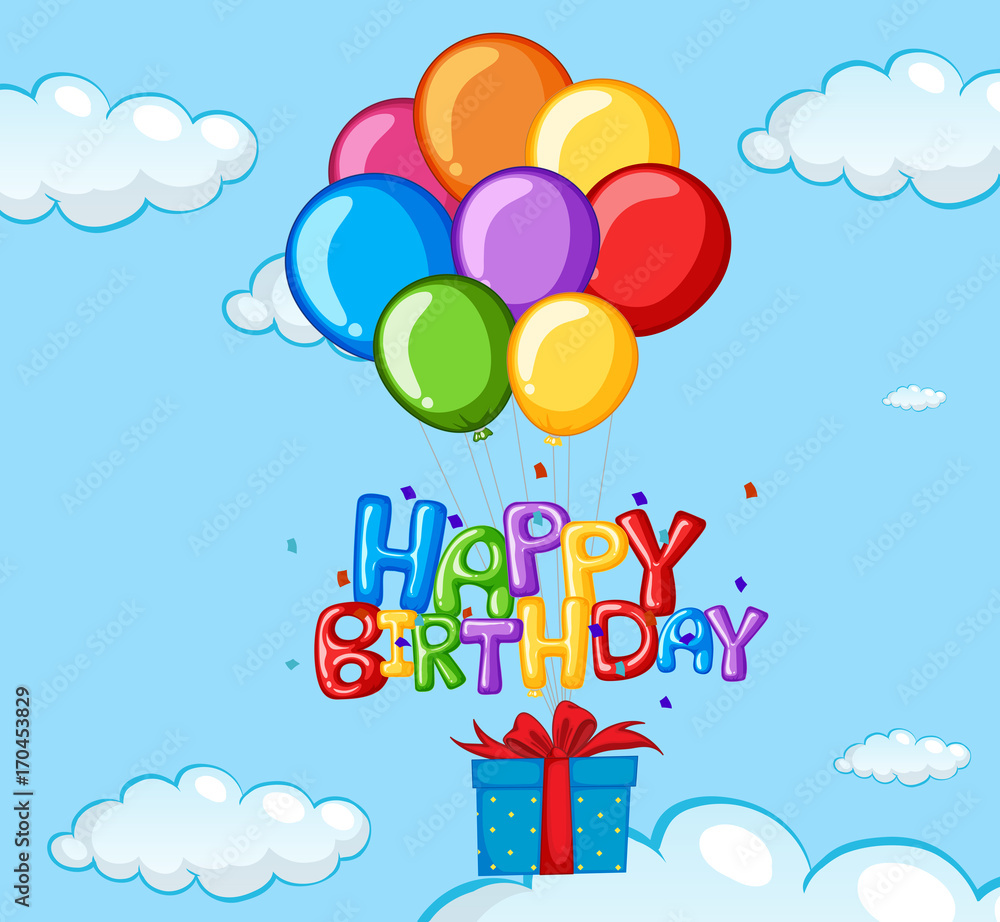 Happy Birthday card with balloons and present Stock Vector | Adobe Stock