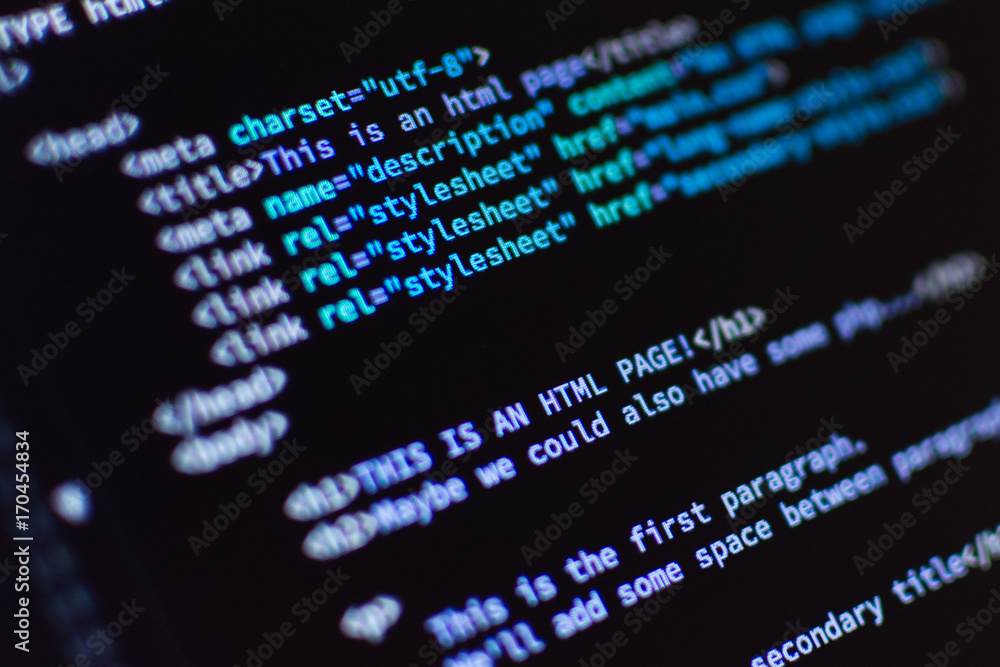 Software development. Software source code. Programming code. Writing ...