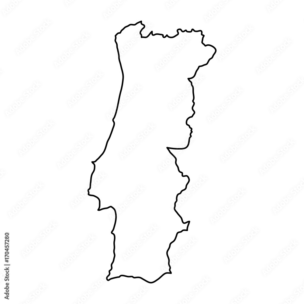 Portugal map of black contour curves of vector illustration Stock ...