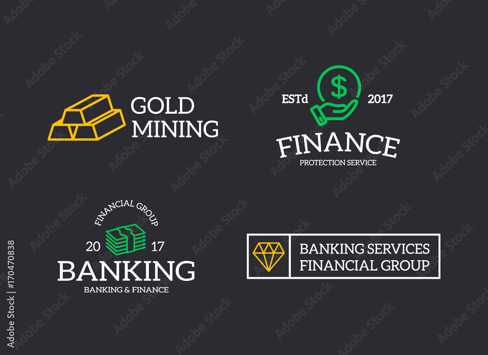 Set of retro vintage money and bank, cash, diamond, hand with a coin ...