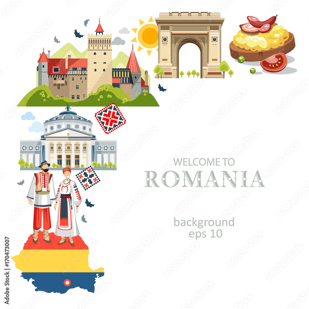 Romania background with traditional symbols of country architecture ...