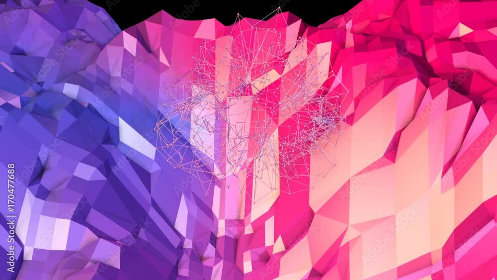 Abstract simple blue red low poly 3D surface as cyber background. Soft ...