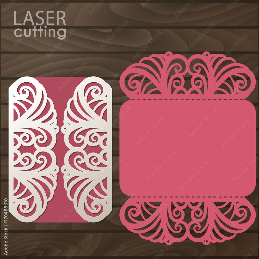 Laser cut wedding invitation card template vector. Die cut paper card ...