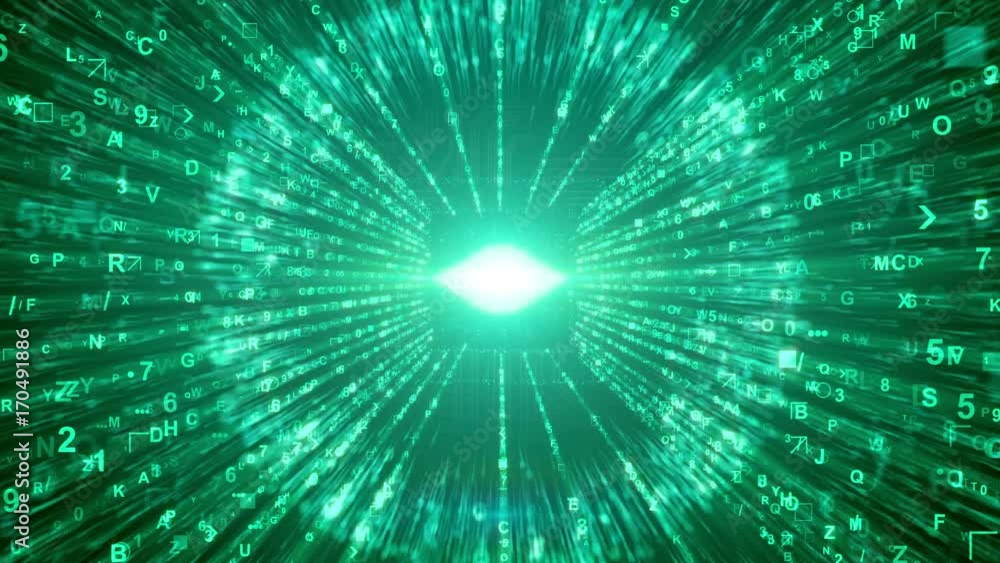 3d rendering of central processor unit passing through iris in effect ...