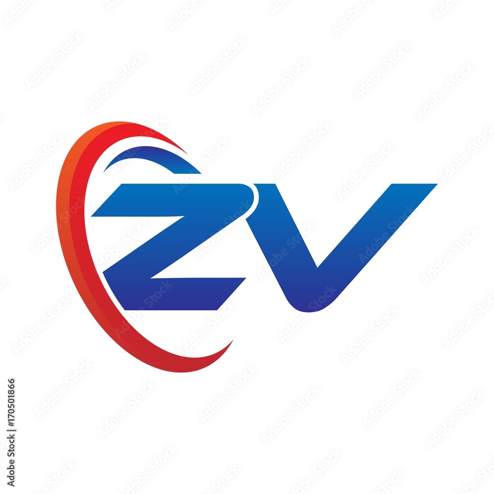 modern dynamic vector initial letters logo zv with circle swoosh red ...