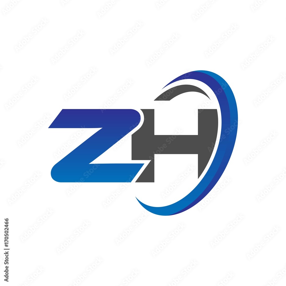 vector initial logo letters zh with circle swoosh blue gray Stock ...
