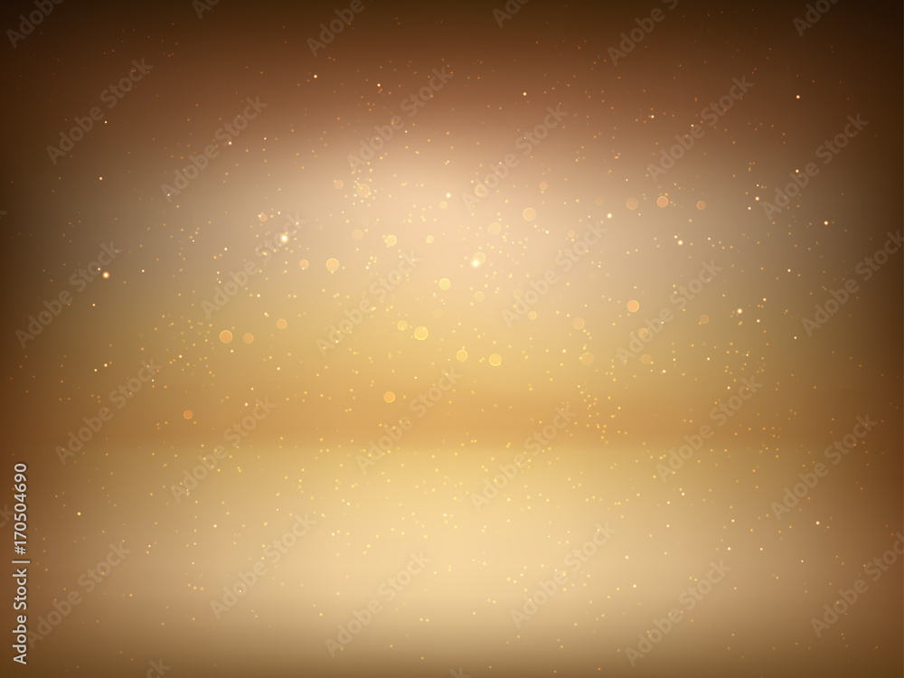 Gold studio background with spotlight gradient and glitter sparks for ...
