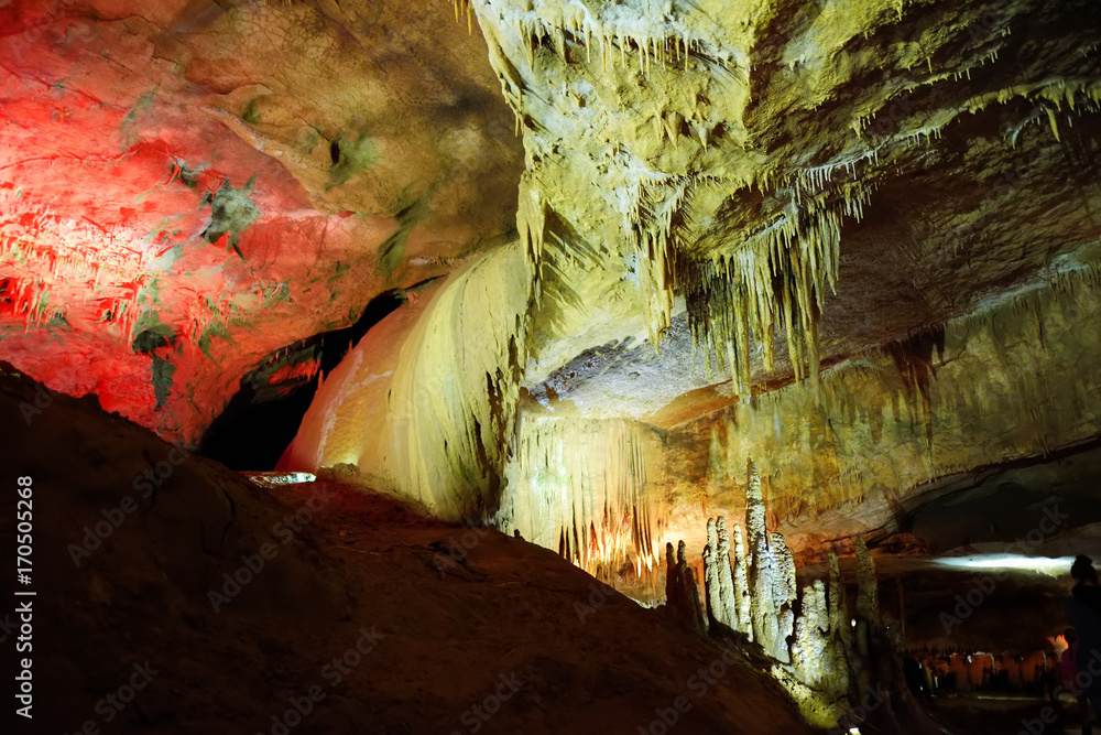 Insides of Kumistavi cave, known as Prometheus cave, one of Georgia’s ...