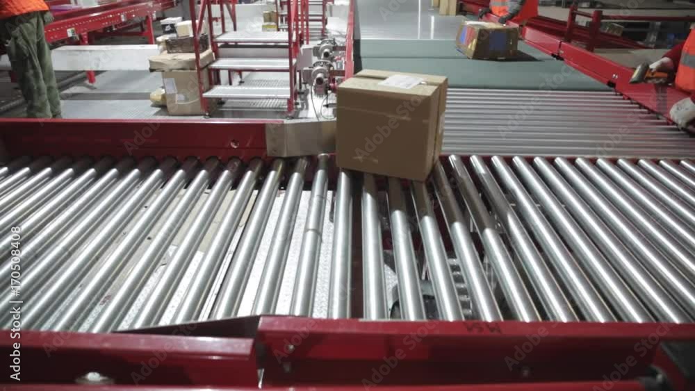 Scanning Barcode Packages at Conveyor in Sorting Warehouse Stock Video ...