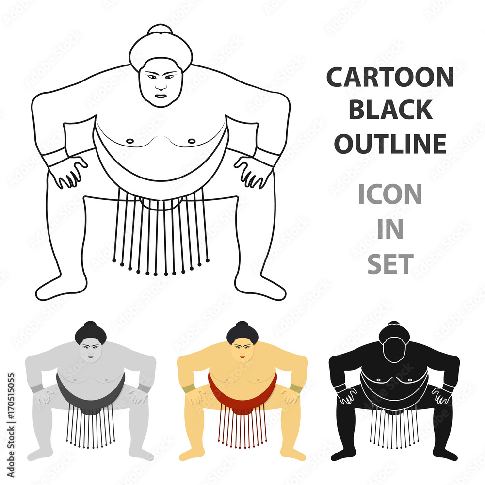 Sumo wrestler icon in cartoon style isolated on white background. Japan ...