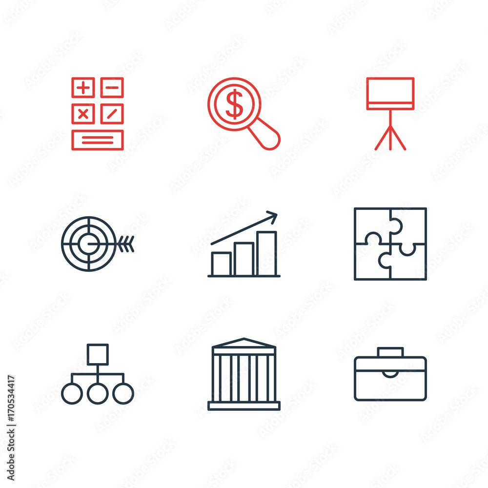 Vector Illustration Of 9 Management Icons. Editable Pack Of Calculate ...