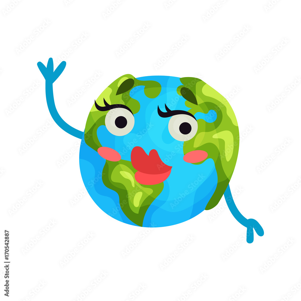 Cute cartoon flirty Earth planet emoji with red lips, humanized globe ...