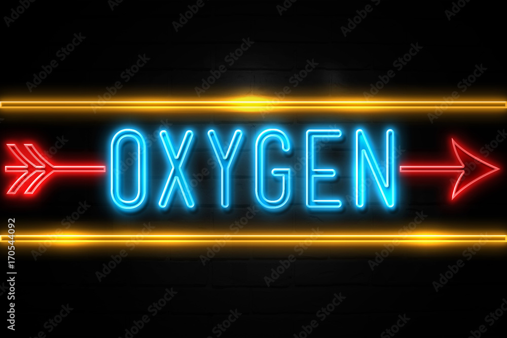 Oxygen - fluorescent Neon Sign on brickwall Front view Stock ...