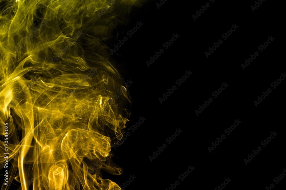 Abstract gold smoke on black background, gold background,gold ink ...