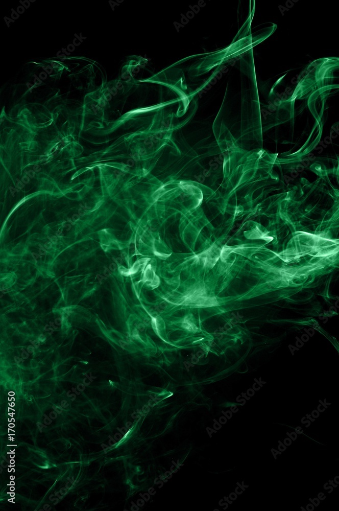 Abstract green smoke on black background, smoke background,green ink ...