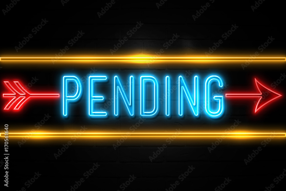 Pending - fluorescent Neon Sign on brickwall Front view Stock ...