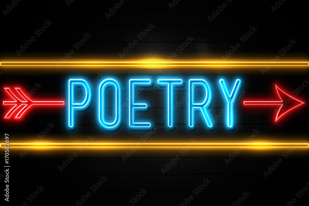 Poetry - fluorescent Neon Sign on brickwall Front view Stock ...