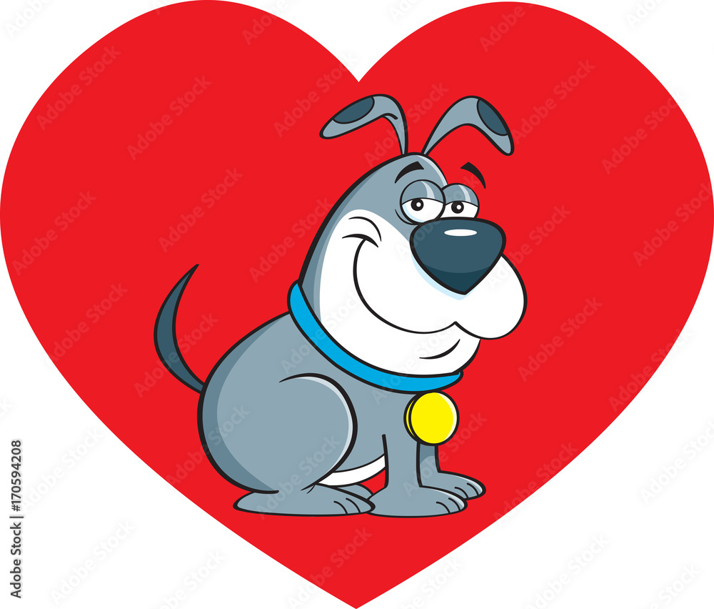 Cartoon illustration of a dog with a heart background. Stock Vector ...