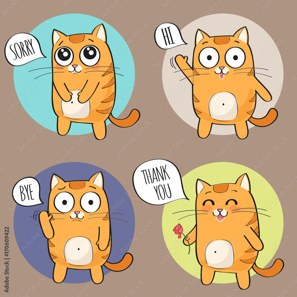 Cute cat character. Set of cute cartoon cat in various poses Stock ...