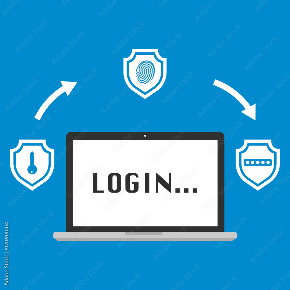 Computer laptop login display with multi factor authentication concept ...