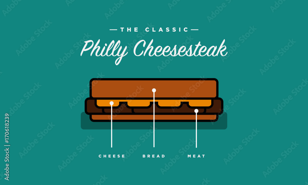 Philly Cheesesteak (Line Art Vector Illustration in Flat Style Design ...