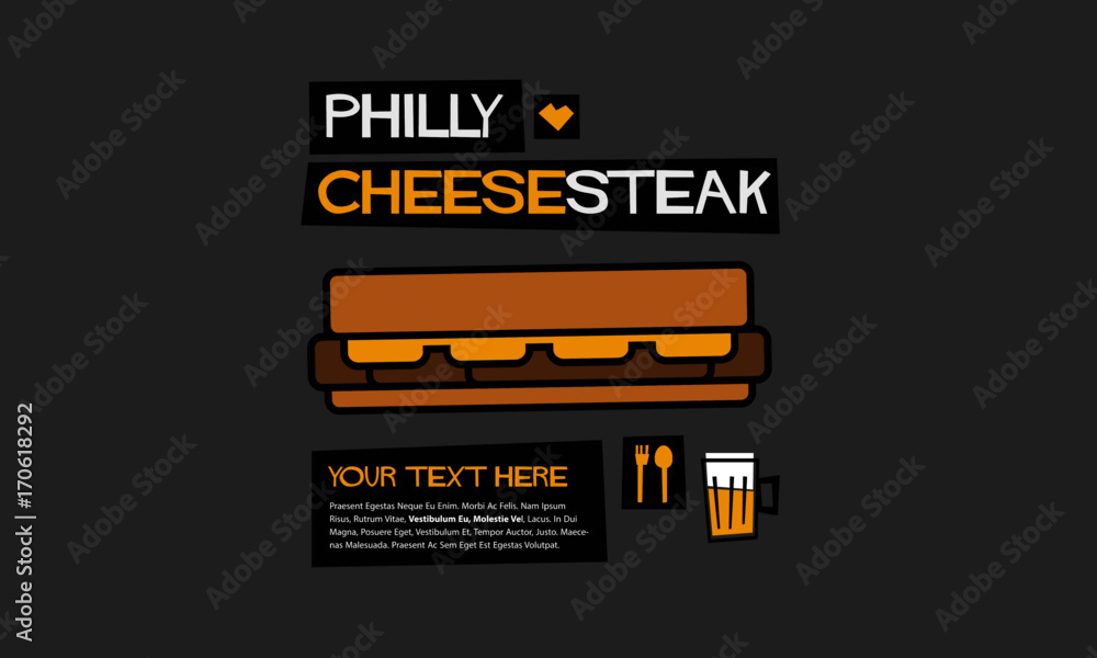 Philly Cheesesteak (Line Art Vector Illustration in Flat Style Design ...