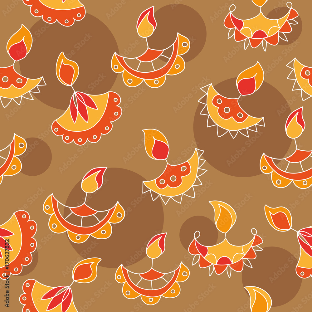 Vector hand drawn seamless pattern with Diwali symbols. holiday ...