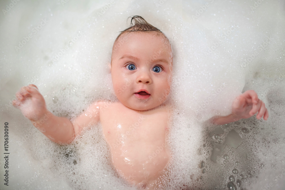 baby bathing in foam Stock Photo | Adobe Stock
