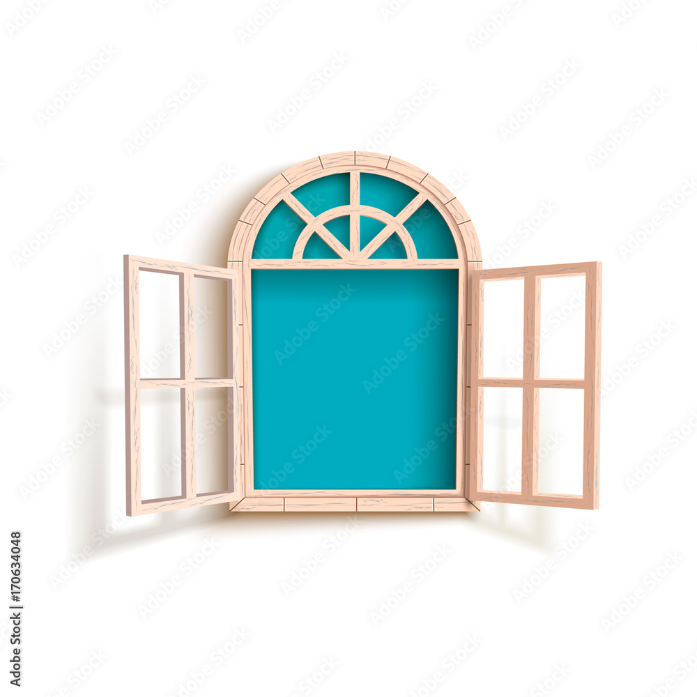 Illustration of opened window with blue background Stock Illustration ...