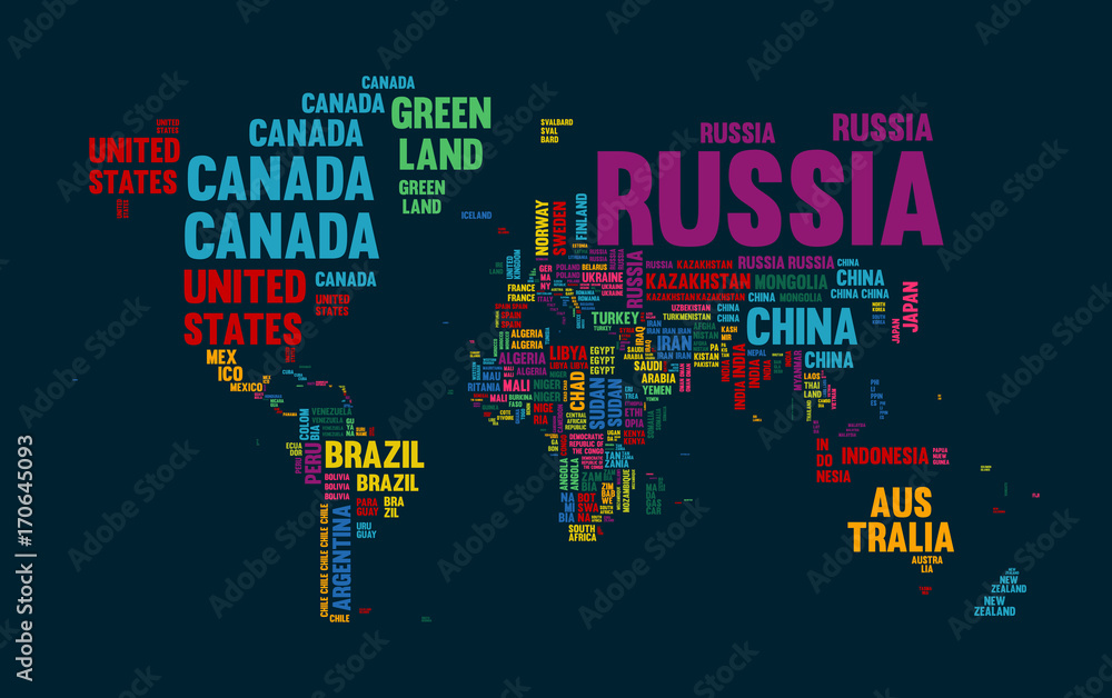 Text world map country name typography design Stock Vector | Adobe Stock