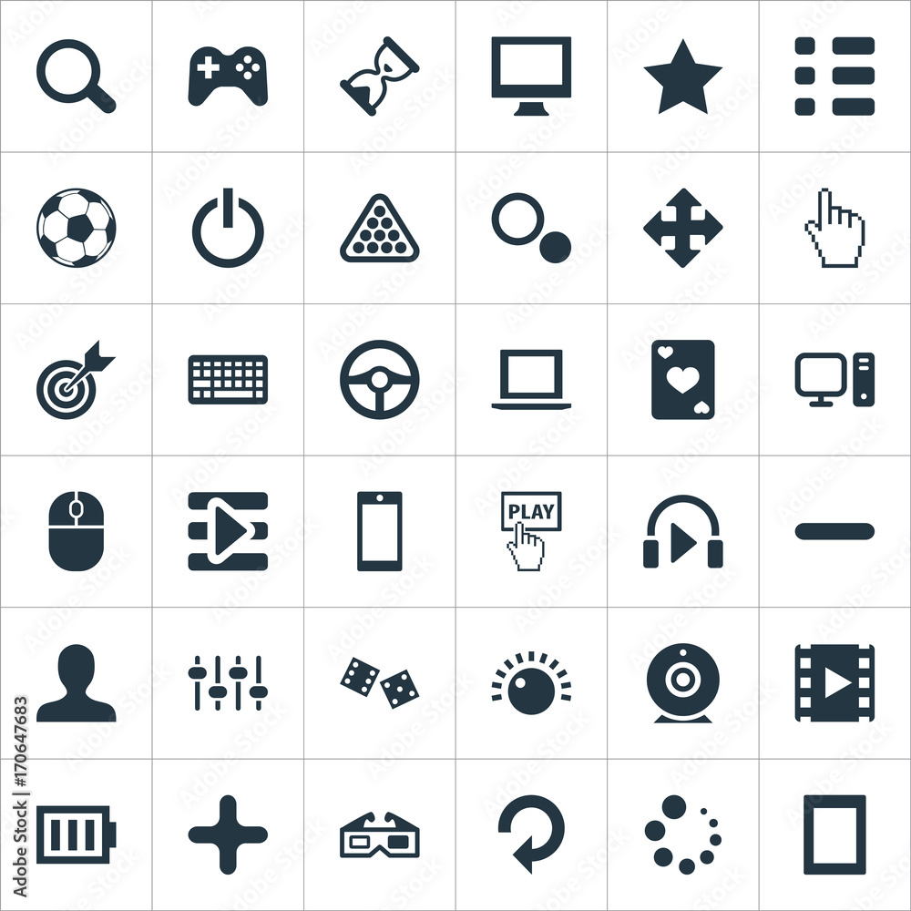 Vector Illustration Set Of Simple Game Icons. Elements Podcast, Touch ...