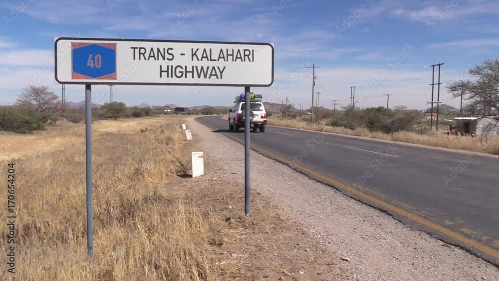 Vidéo Stock Trans-Kalahari Highway sign near Usakos, Namibia, June 2017 ...