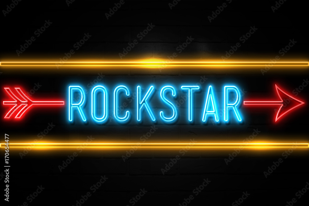 Rockstar - fluorescent Neon Sign on brickwall Front view Stock ...