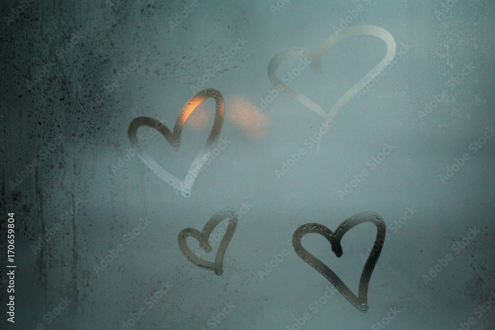 Hearts Drawn By Hand On A Glass Window Stock Photo | Adobe Stock