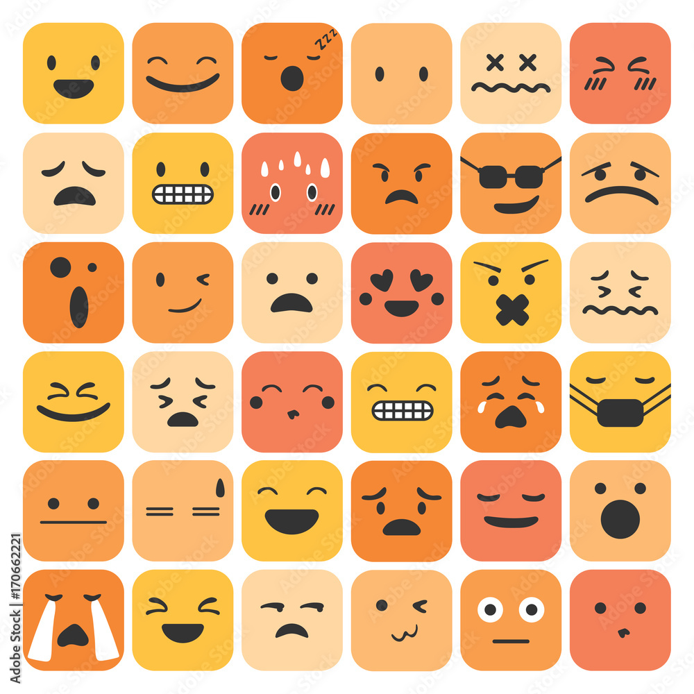 Emoji emoticons set face expression feelings collection vector ...