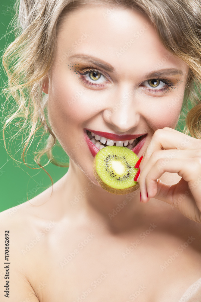 Fruit Kiwi Series Closeup Of Sensual And Sexy Naked Caucasian Model