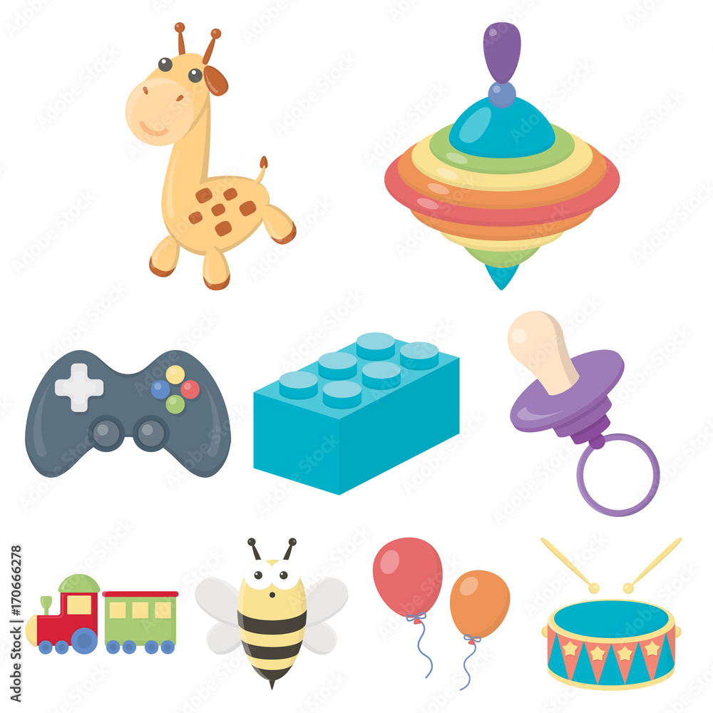 Toys set icons in cartoon style. Big collection of toys vector symbol ...