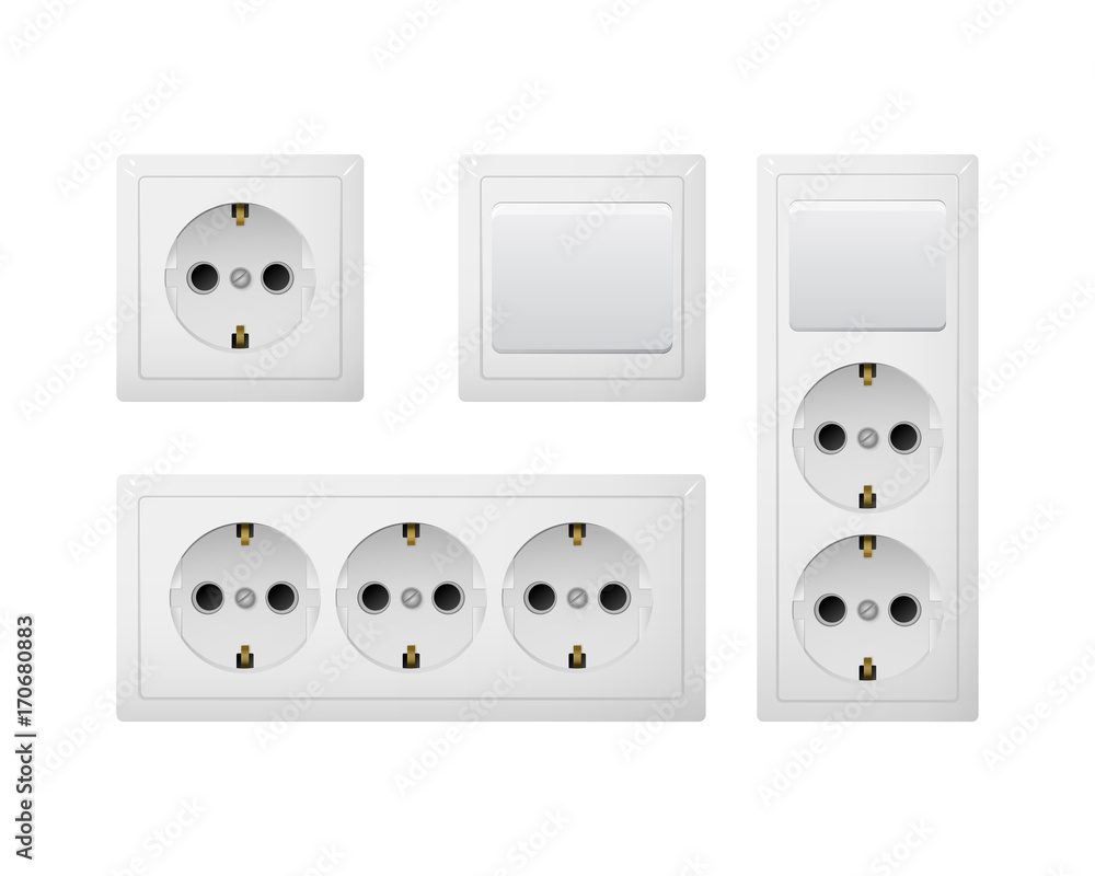 Electrical socket Type F with switch. Power plug. Realistic receptacle ...