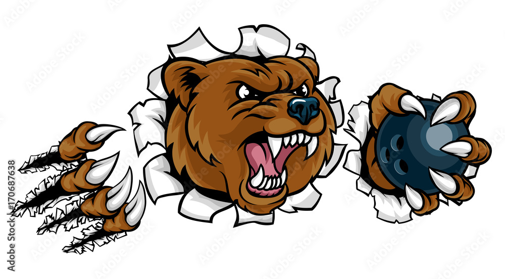 Bear Holding Bowling Ball Breaking Background Stock Vector | Adobe Stock